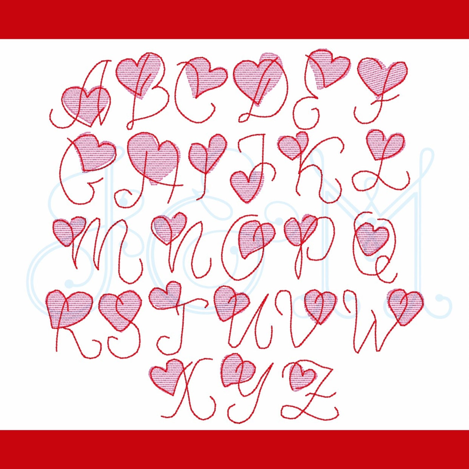 Valentine's Day Heart Monogram Script Font Bean Stitch Vintage Stitch ...