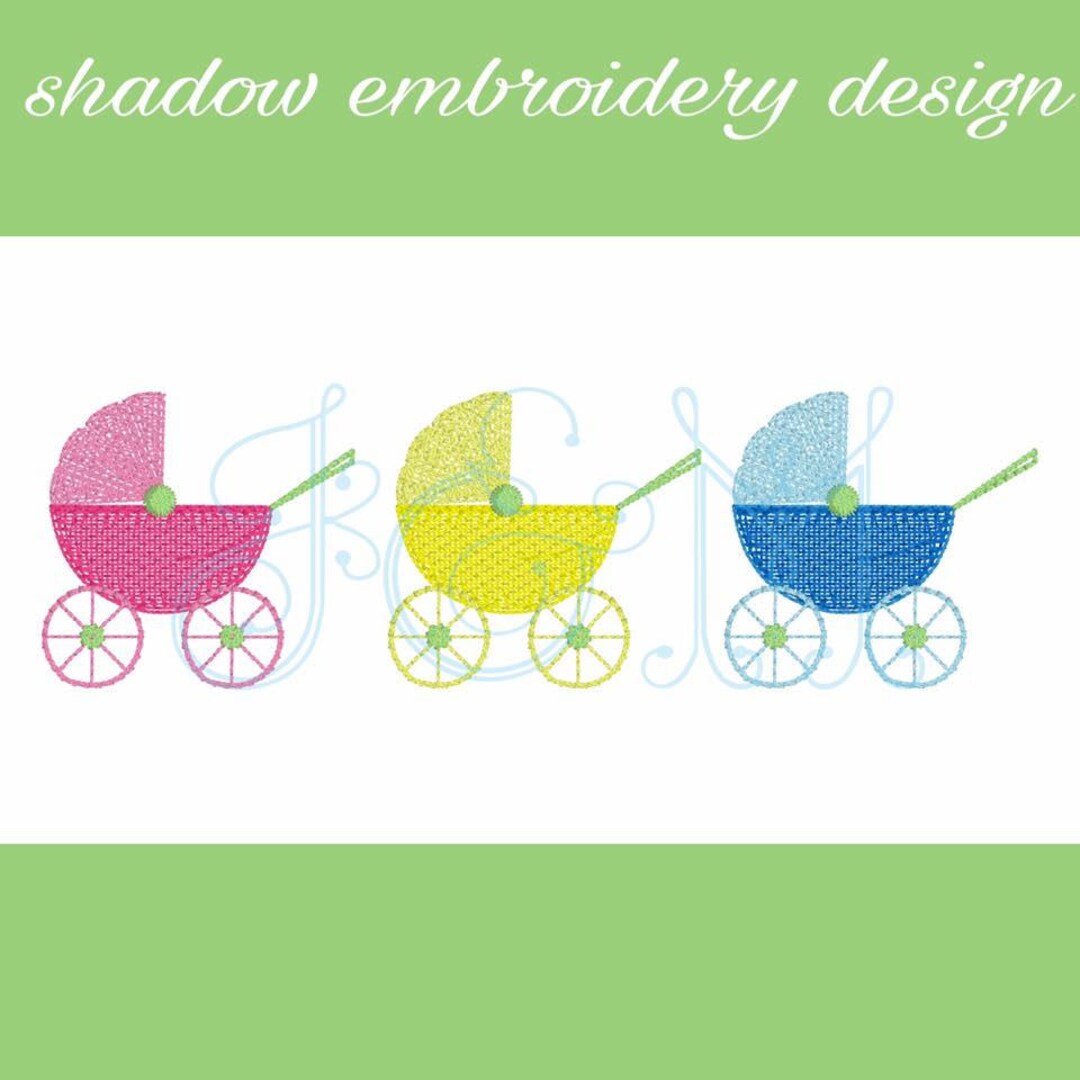 Pram Baby Carriage Stroller Trio Line of Three in a Row Shadow Work ...
