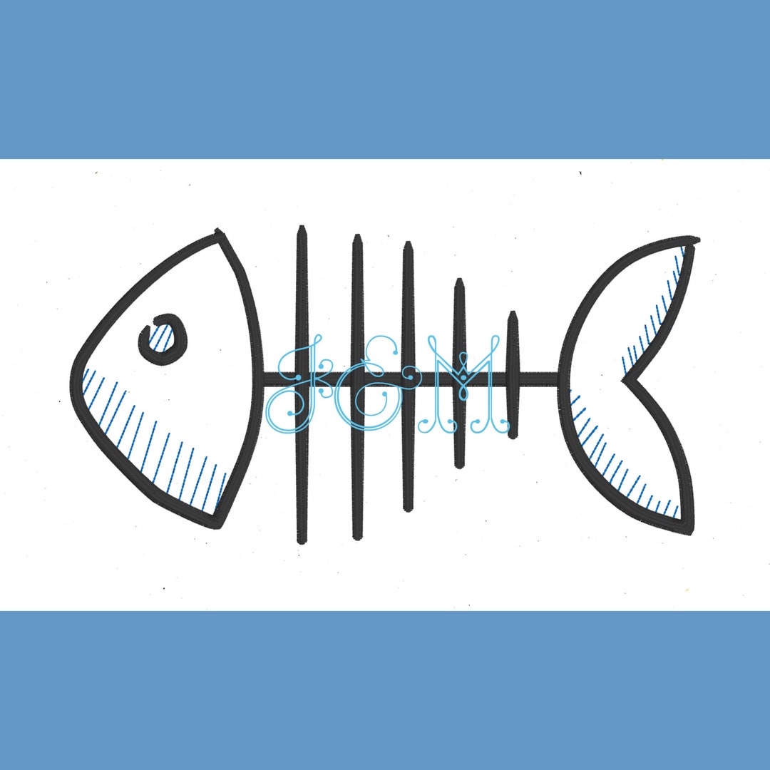 Bonefish Satin Stitch Outline Vintage Style Machine Embroidery Design ...