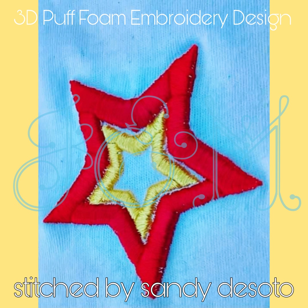 3D Puff Foam Double Star Mini Satin Stitch Monogram Add on Vintage ...