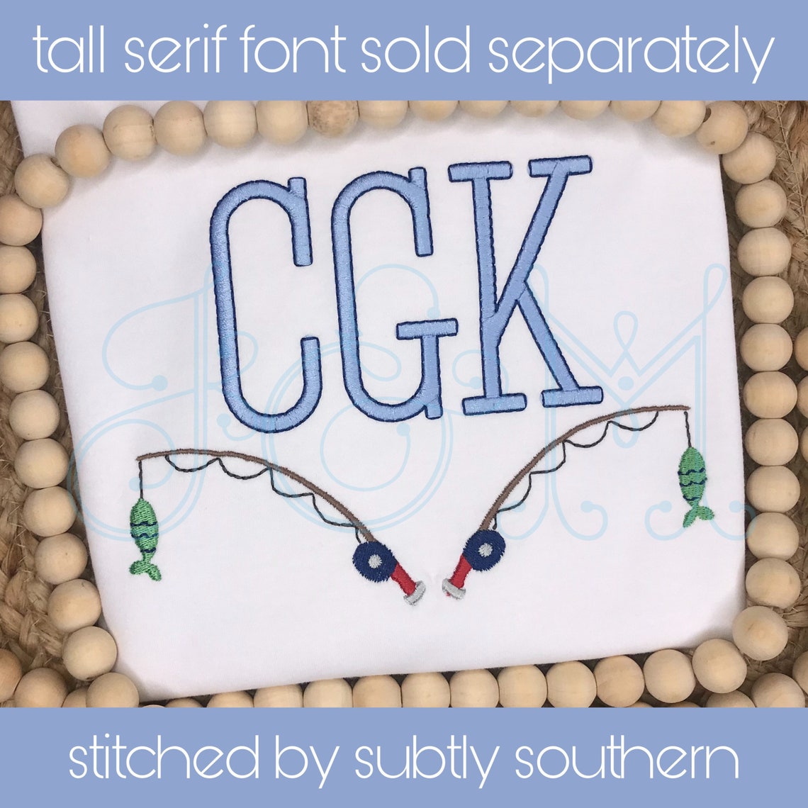 Fishing Pole and Fish Border Monogram Frame Satin Stitch - Etsy