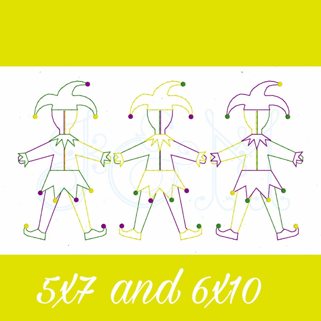 Mardi Gras Jester Paper Doll Chain Trio Line of Three Row Sketch Line ...
