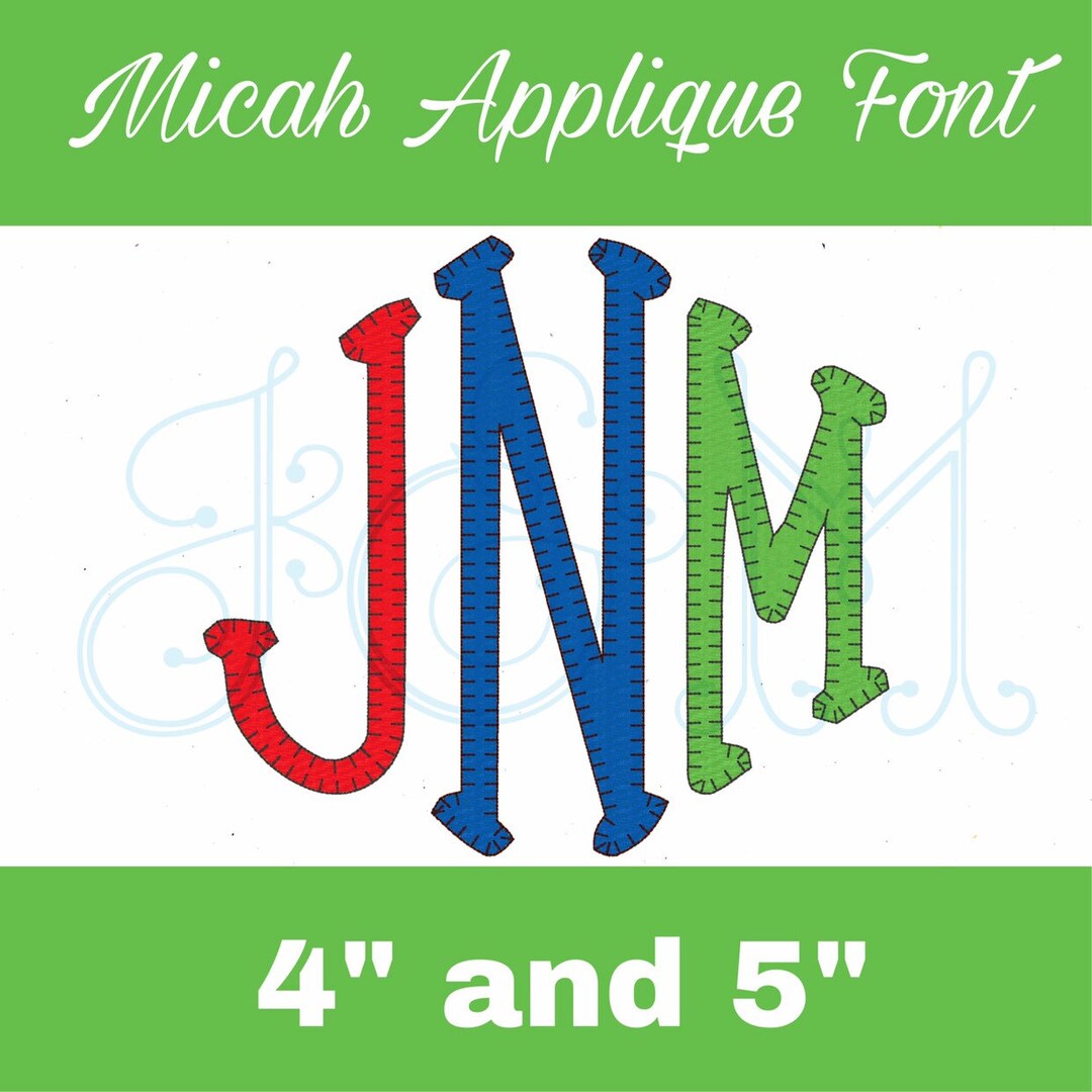 Micah Blanket Stitch Applique Three Letter Monogram Font Quick Stitch ...