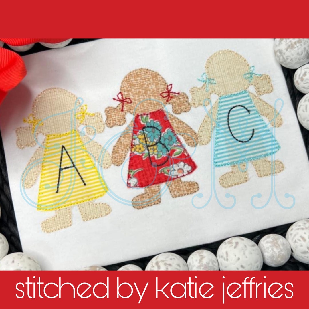 School Girl Paper Doll Paper Chain Blanket Stitch Applique Vintage ...