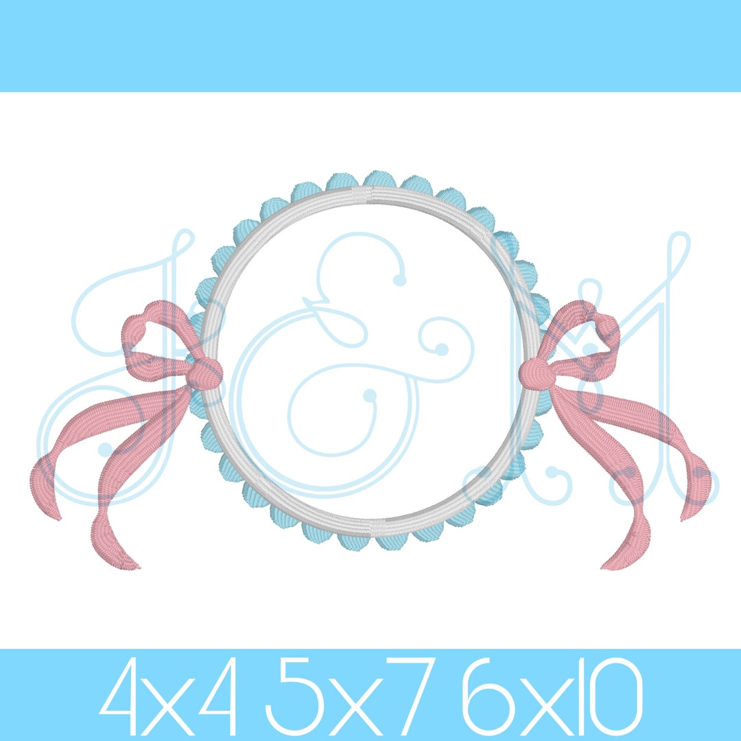 Circle Scallop Edge Monogram Frame With Side Bows Monogram Wreath ...