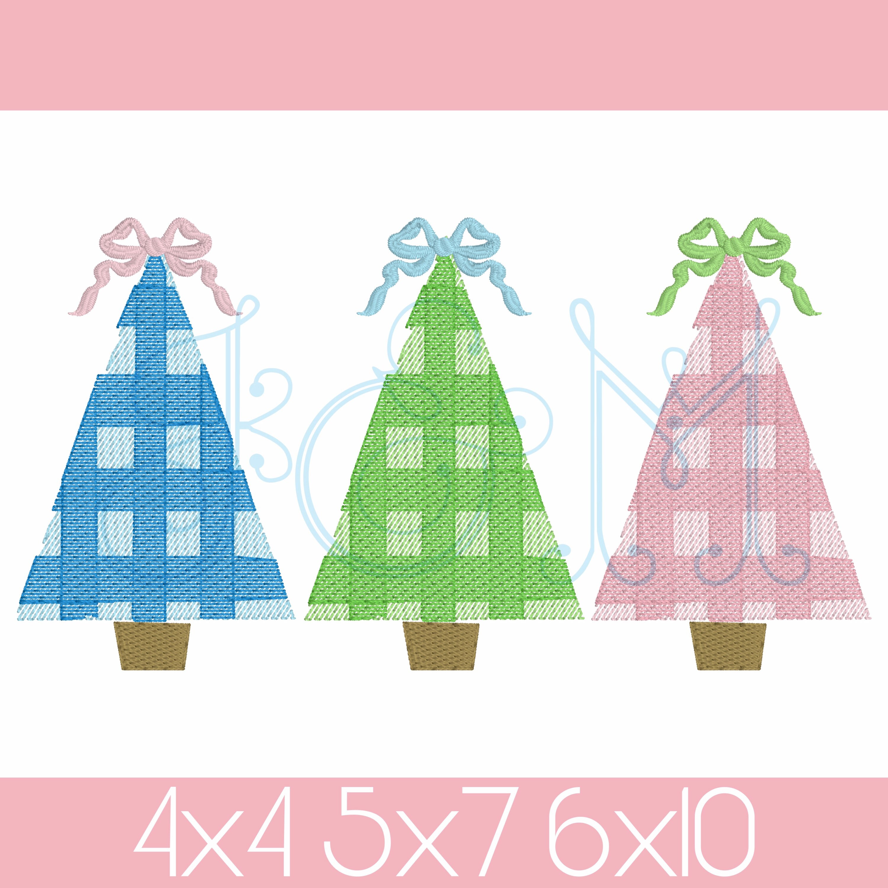 Pastel Plaid Christmas Tree with Ribbon Bow Topper Trio Line | Etsy