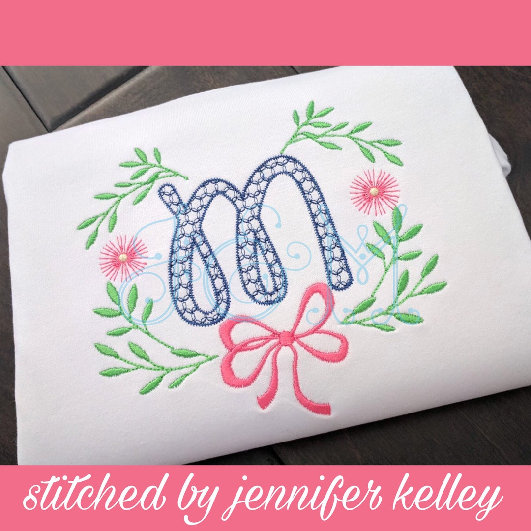 Ellie Heirloom Style Floral Monogram Wreath Frame Vintage Style Machine ...