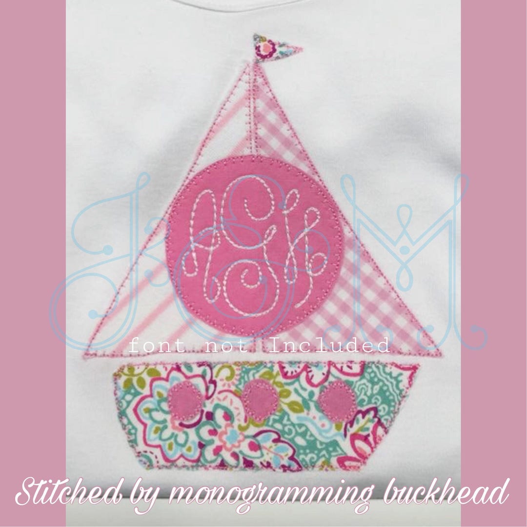 Stitchy Sailboat Monogram Plate Vintage Stitch Blanket Stitch Applique ...