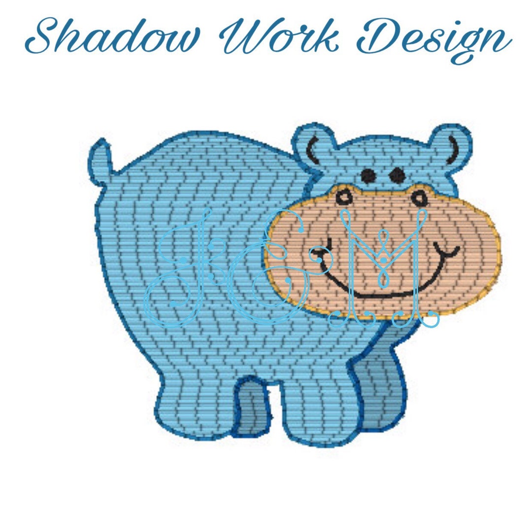 Shadow Work Hippo Bean Stitch Outline Sketch Vintage Style Machine ...