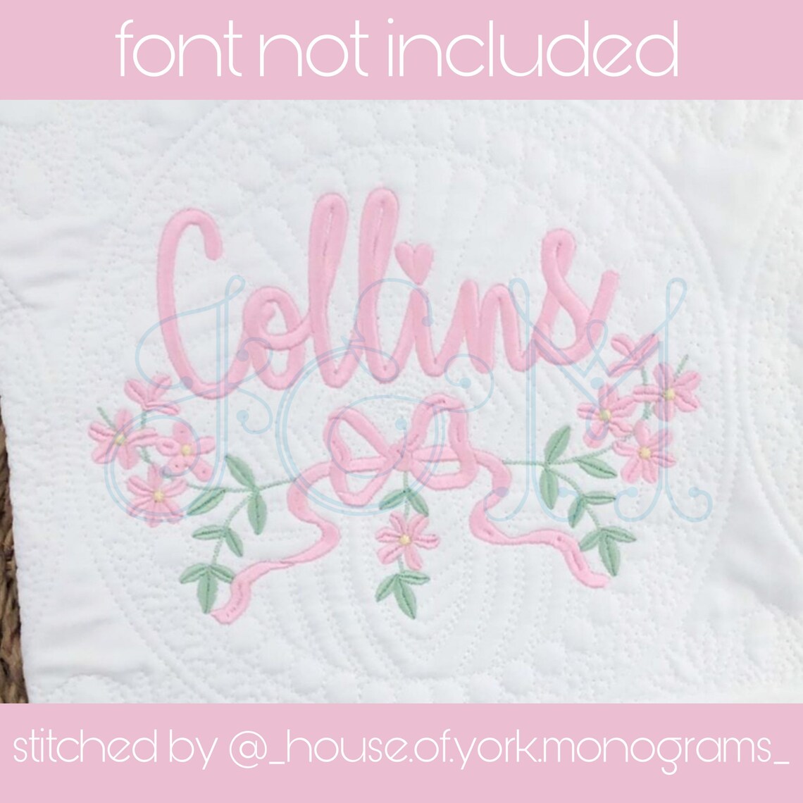 Evy Heirloom Floral Flower Swash With Ribbon Bow Monogram - Etsy