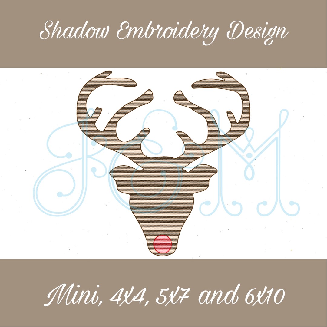 Reindeer Shadow Silhouette Vintage Style Machine Embroidery Design 4 ...