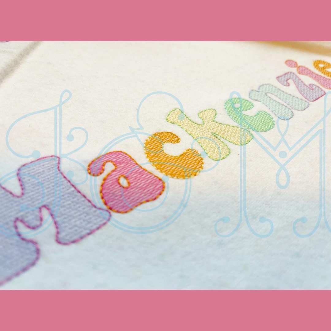 Elly Retro Hippie Sketch Fill Bean Stitch Outline Font Alphabet Vintage ...