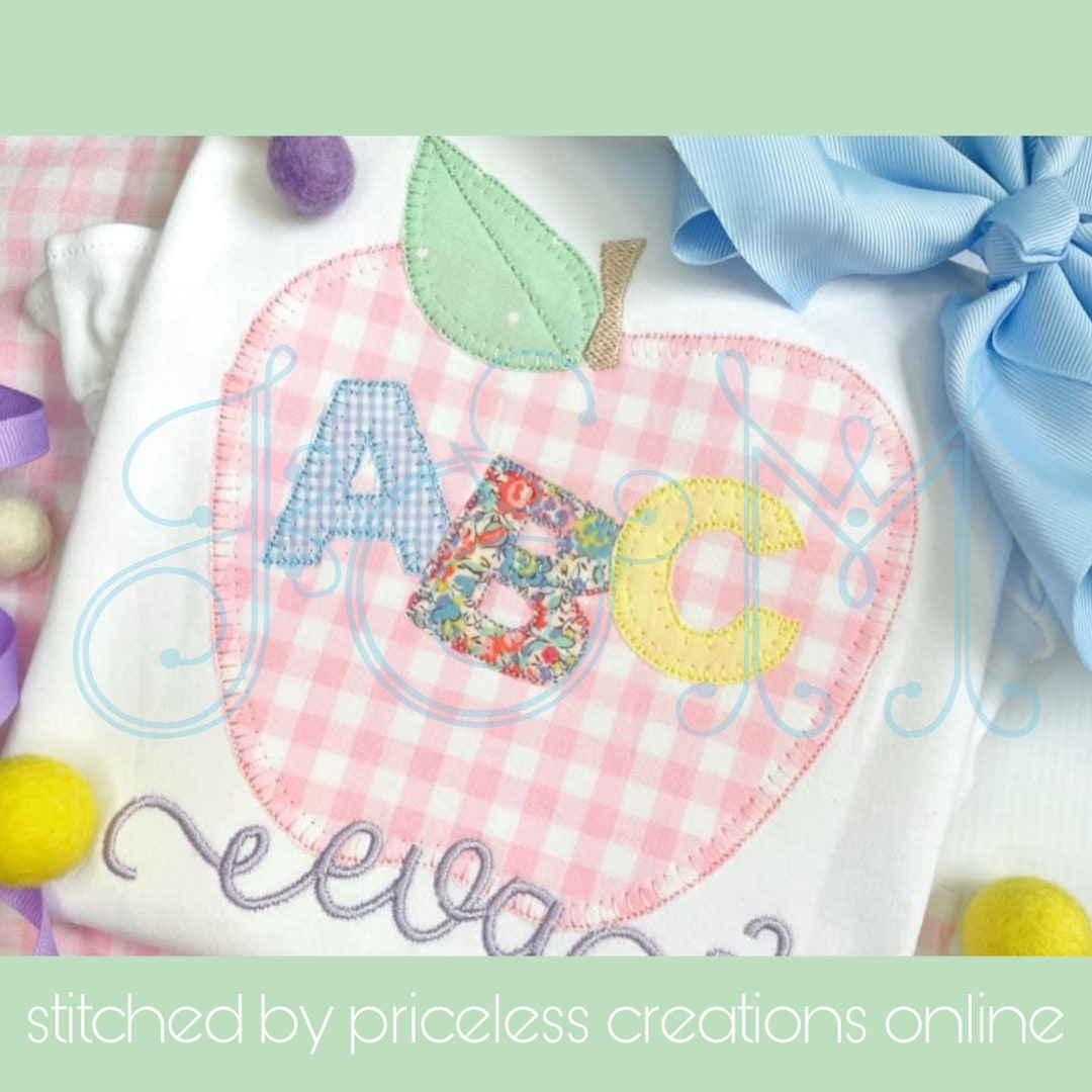 ABC Apple Back to School First Day Blanket Stitch Applique Vintage ...