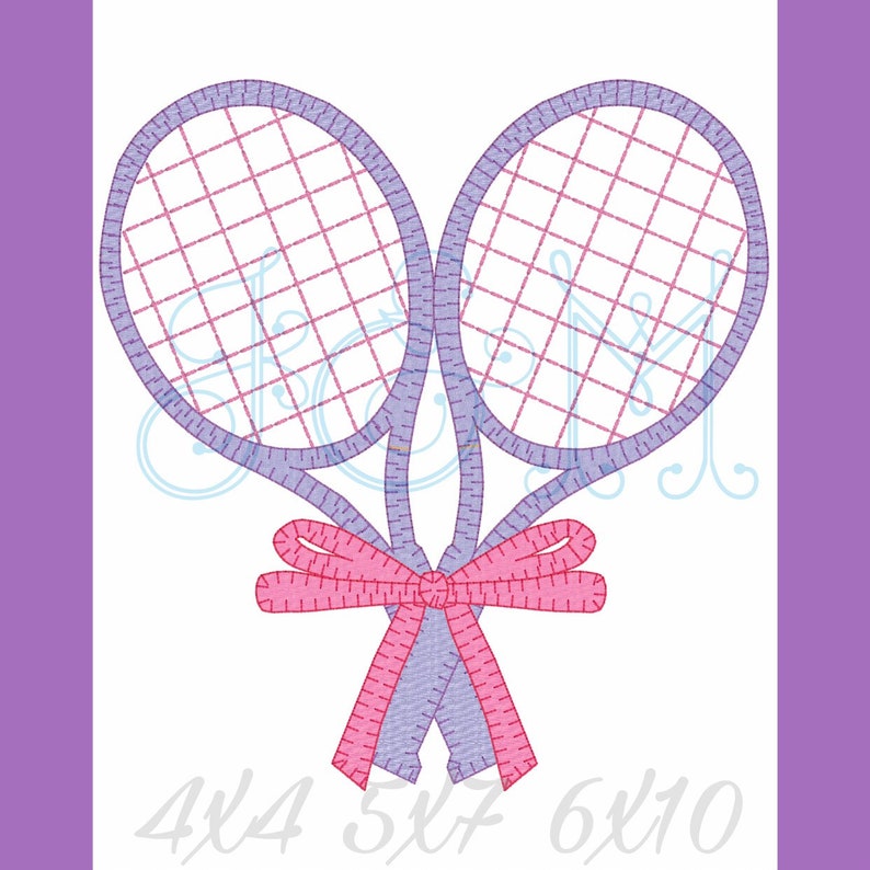 Girly Crossed Tennis Rackets With Ribbon Bow Blanket Stitch - Etsy