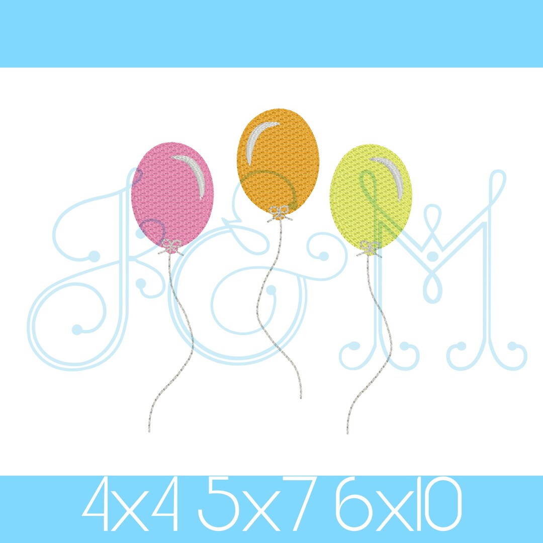 Classic Birthday Party Balloon Trio Line of Three in a Row Sketch Fill ...