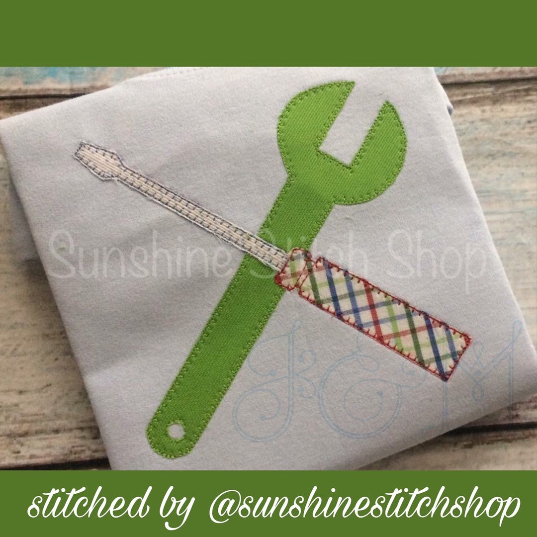 Construction Worker Builder Tools Crossed Blanket Stitch Applique ...