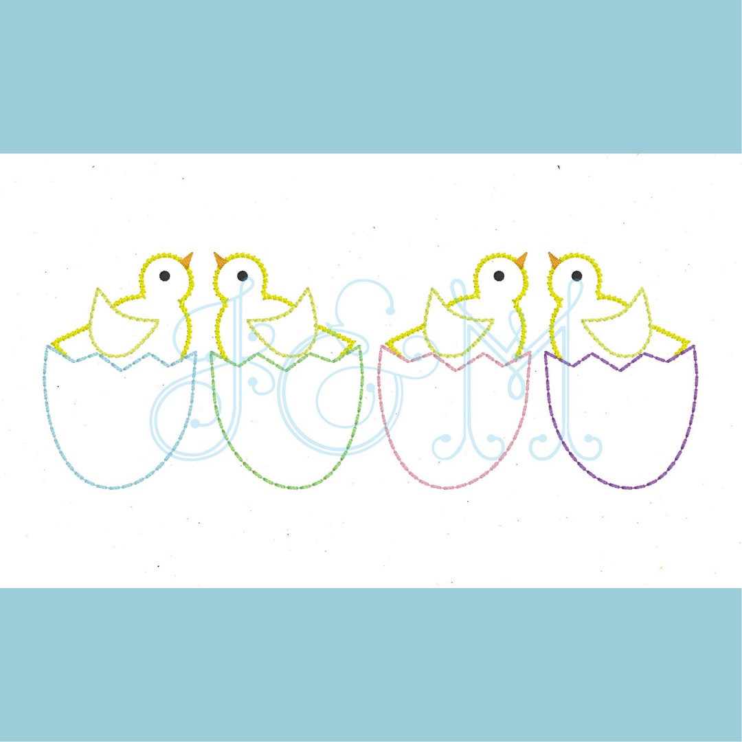 Easter Chicks Line in Eggs Vintage Bean Stitch Sketch Outline Vintage ...