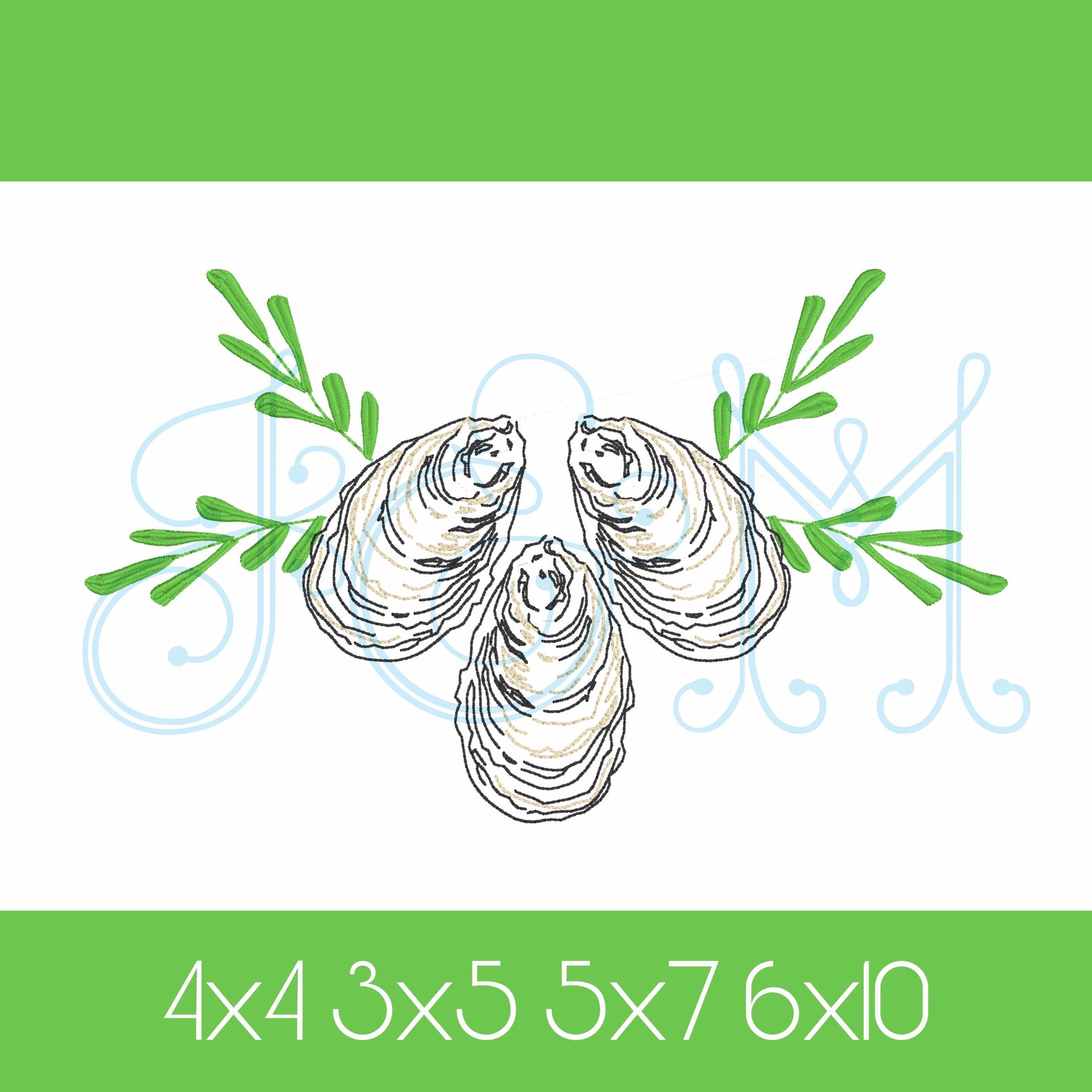 Oyster and Greenery Swash Monogram Frame Border Bean Stitch Quick ...
