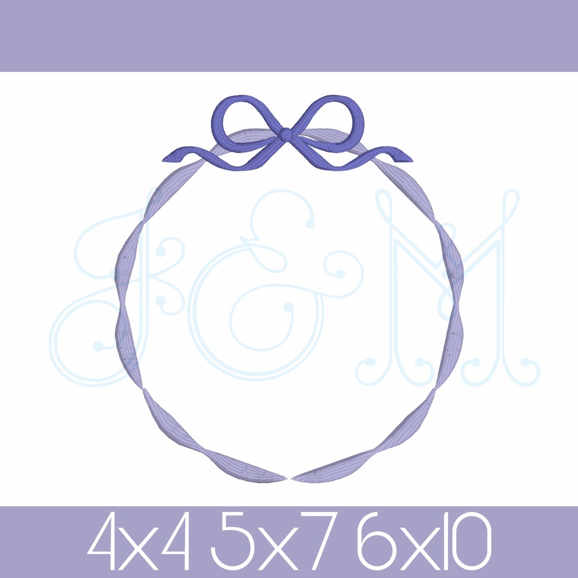 Twisted Ribbon Bow Circle Monogram Frame Satin Stitch Heirloom Style ...