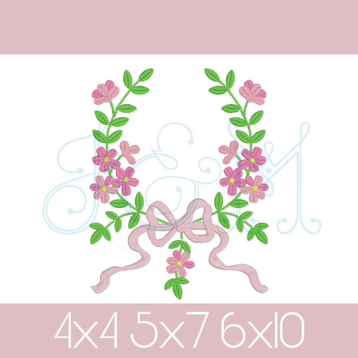 Evy Heirloom Floral Flower Wreath With Ribbon Bow Monogram Frame Border ...