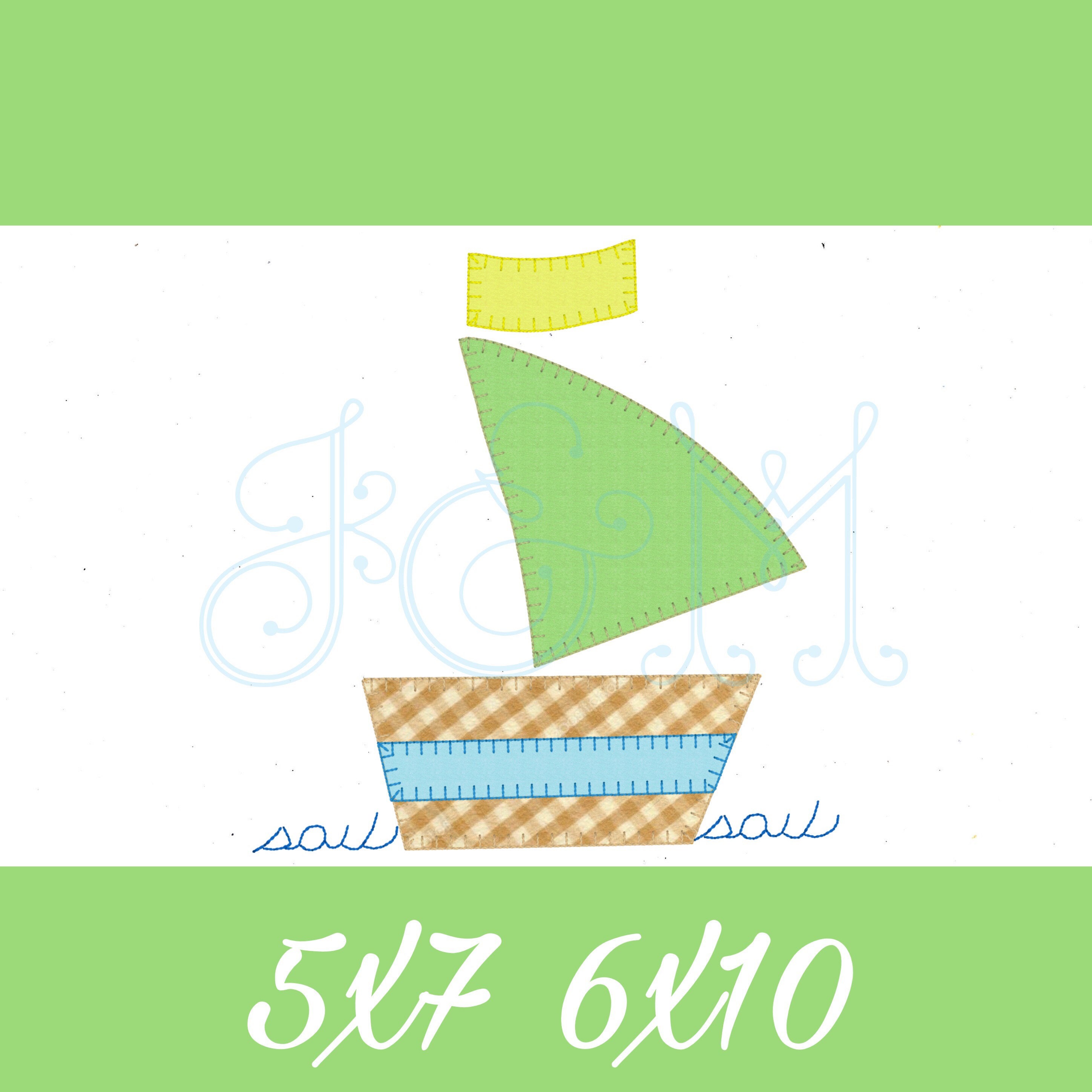 Sailboat Bean Stitch With Sail Waves Blanket Stitch Applique | Etsy