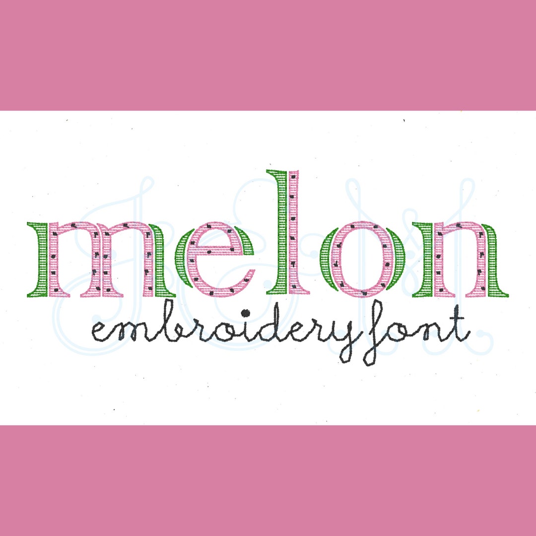 Melon - Watermelon Sketch Vintage Stitch Embroidery Font Vintage Style ...