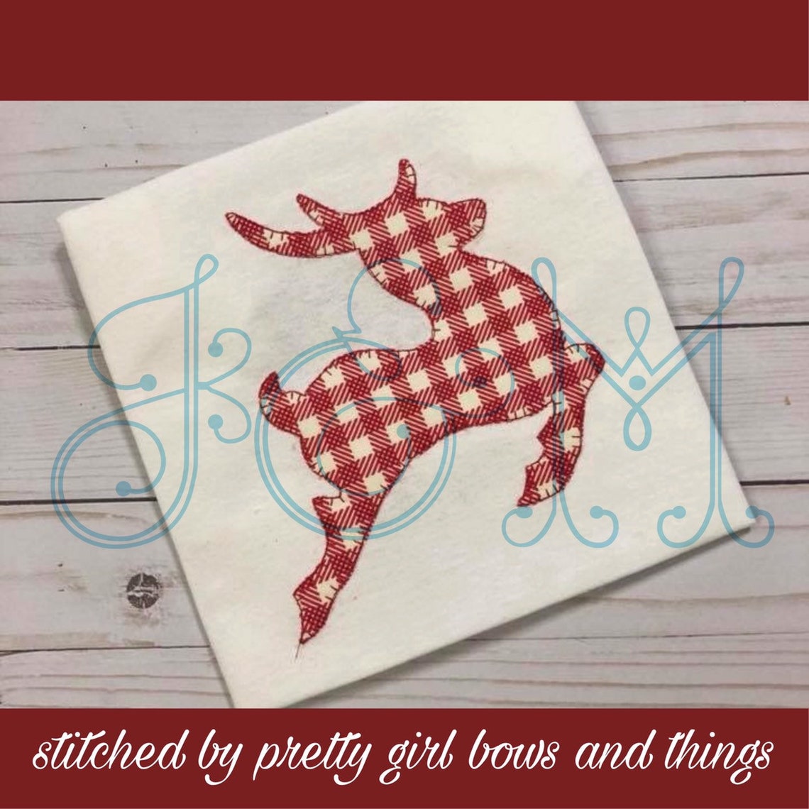 Dasher Reindeer Silhouette Blanket Stitch Applique Vintage Style ...