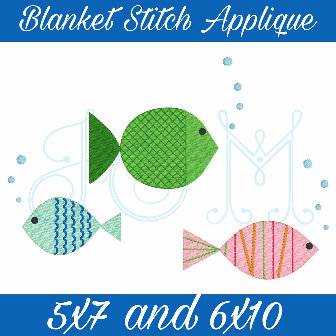 Deco Bubble Fish Trio Group of Three Blanket Stitch Sketch Bean Stitch ...