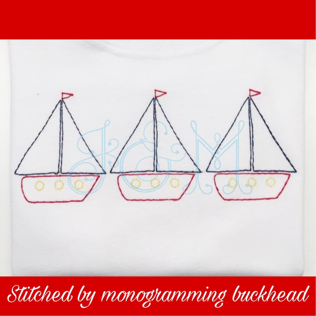 Stitchy Sailboat Trio Vintage Stitch Embroidery Vintage Style Machine ...