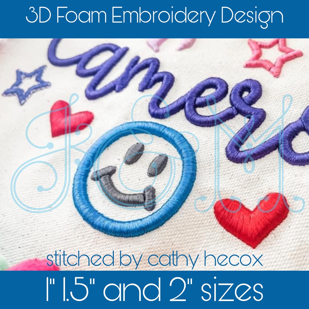 3D Puff Foam Smile Face Mini Satin Stitch Monogram Add on Vintage Style ...