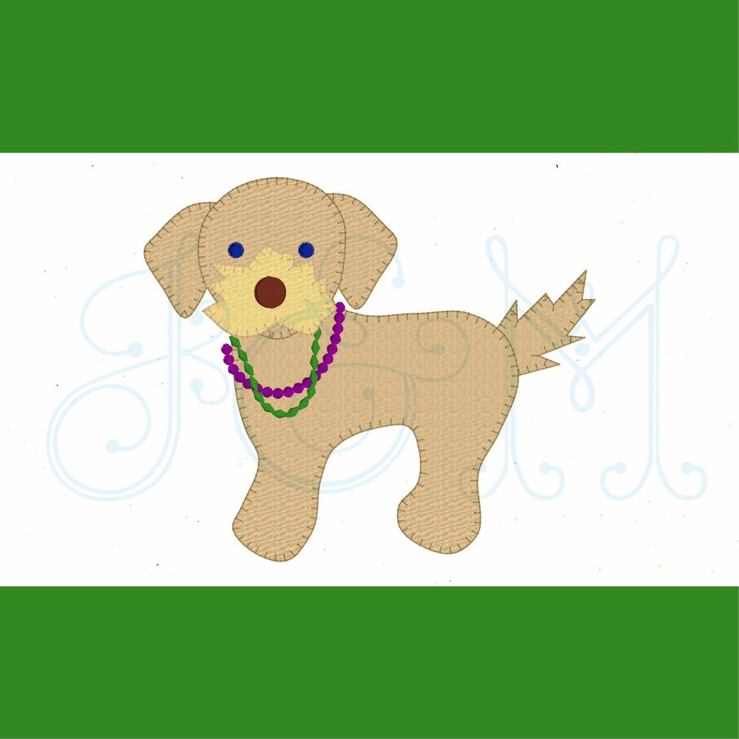 Moonpie the Puppy With Mardi Gras Beads Blanket Stitch Applique Dog ...
