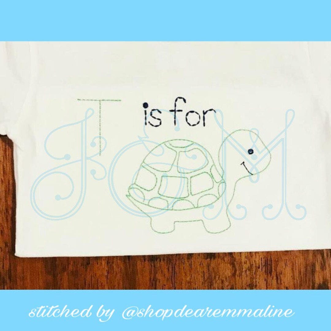 T is for Turtle Simple Bean Stitch Outline Quick Stitch Vintage Style ...