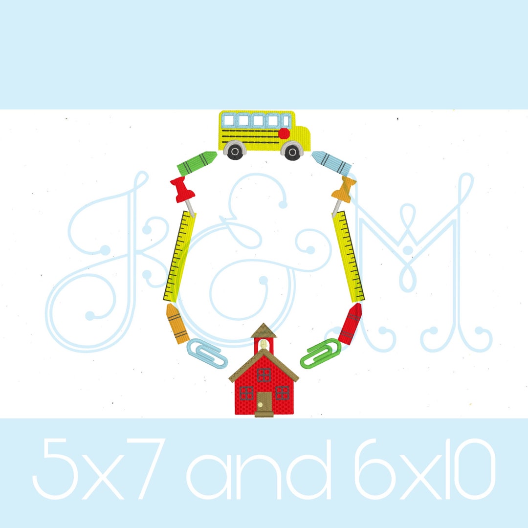 Back to School Shapes Monogram Frame Crest Shield Fill Stitch and Satin ...