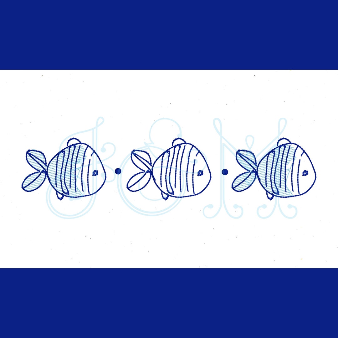 Doodle Fish Trio Line of Three in a Row Sketch Fill Bean Stitch Sketch ...
