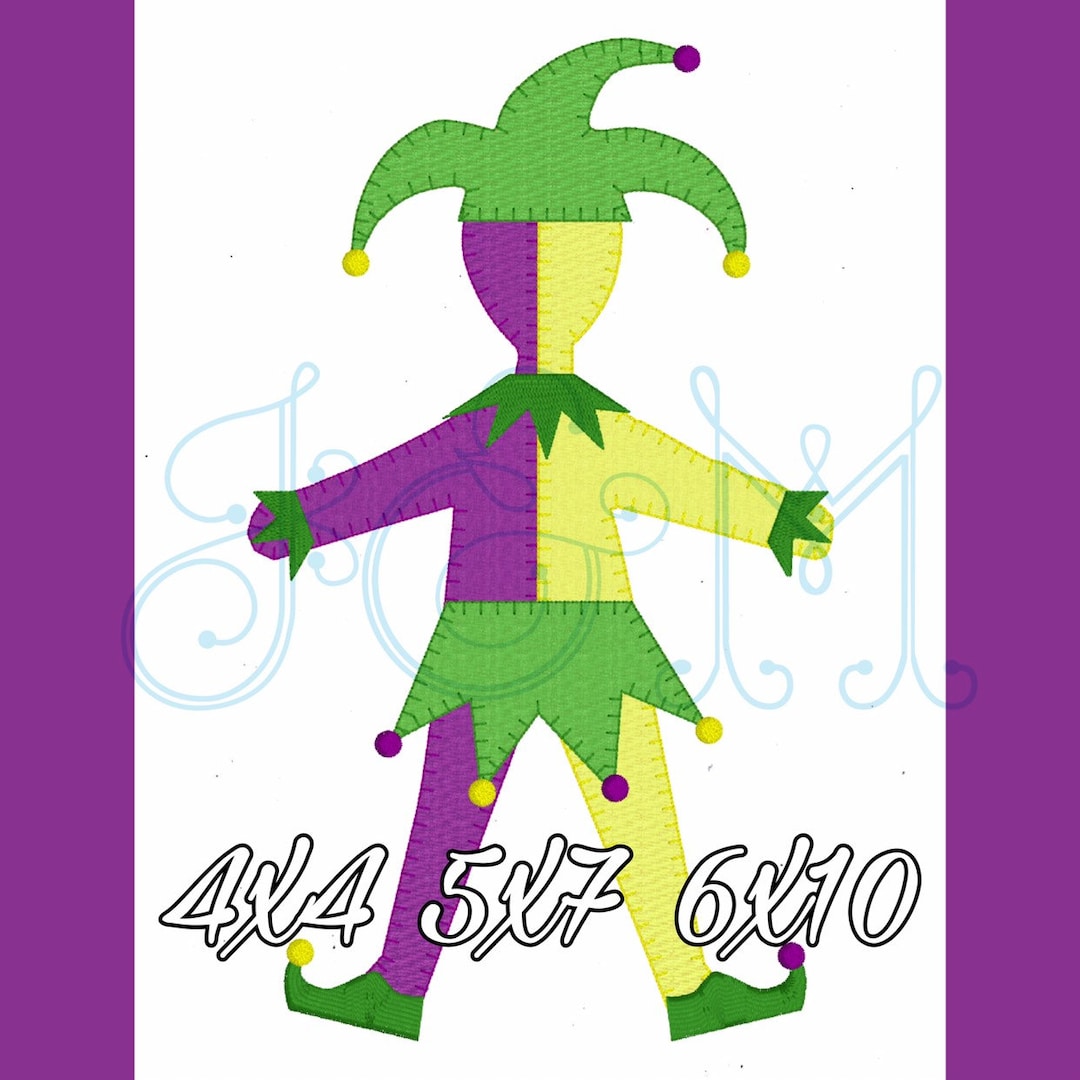 Mardi Gras Jester Blanket Stitch Applique Raggy Vintage Style Machine ...