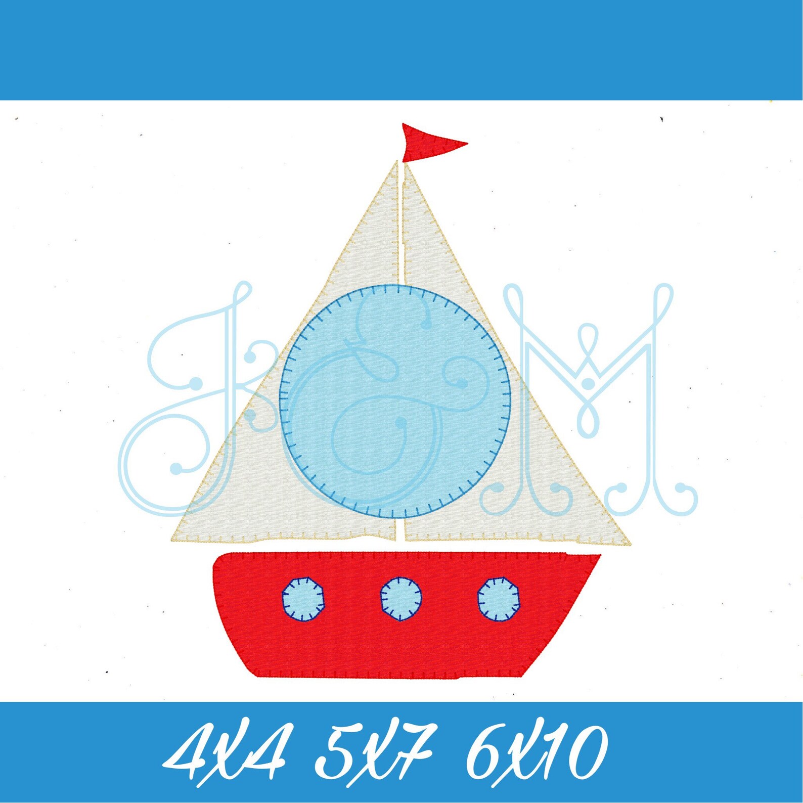 Stitchy Sailboat Monogram Plate Vintage Stitch Blanket Stitch - Etsy