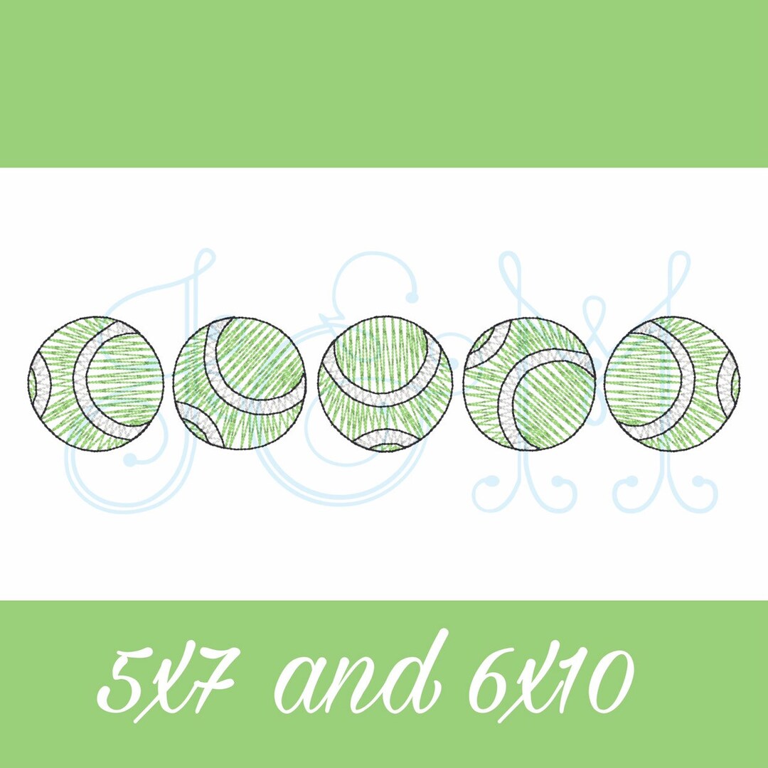 Tennis Ball Line of Five Row Doodle Sketch Scribble Bean Stitch Vintage ...