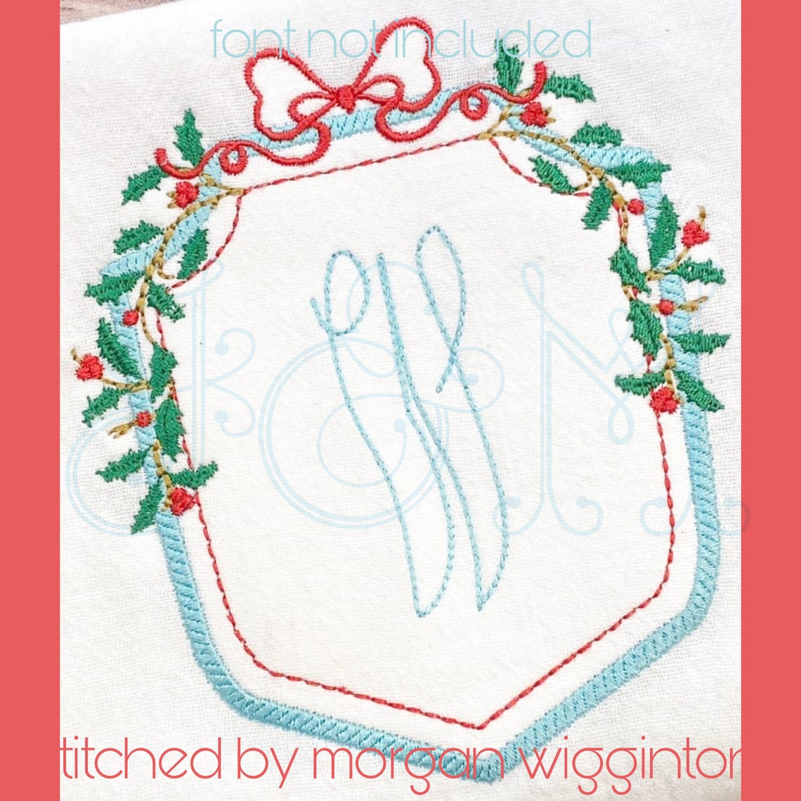 Noel Bow Holly Leaf and Berry Christmas Monogram Crest Frame - Etsy