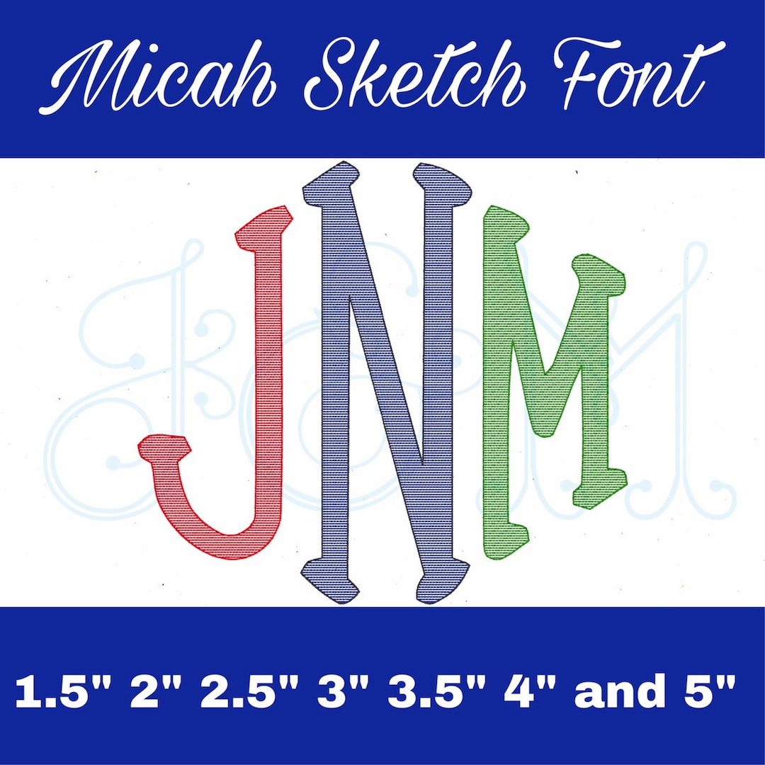 Micah Sketch Fill Bean Stitch Outline Three Letter Monogram Font Quick ...