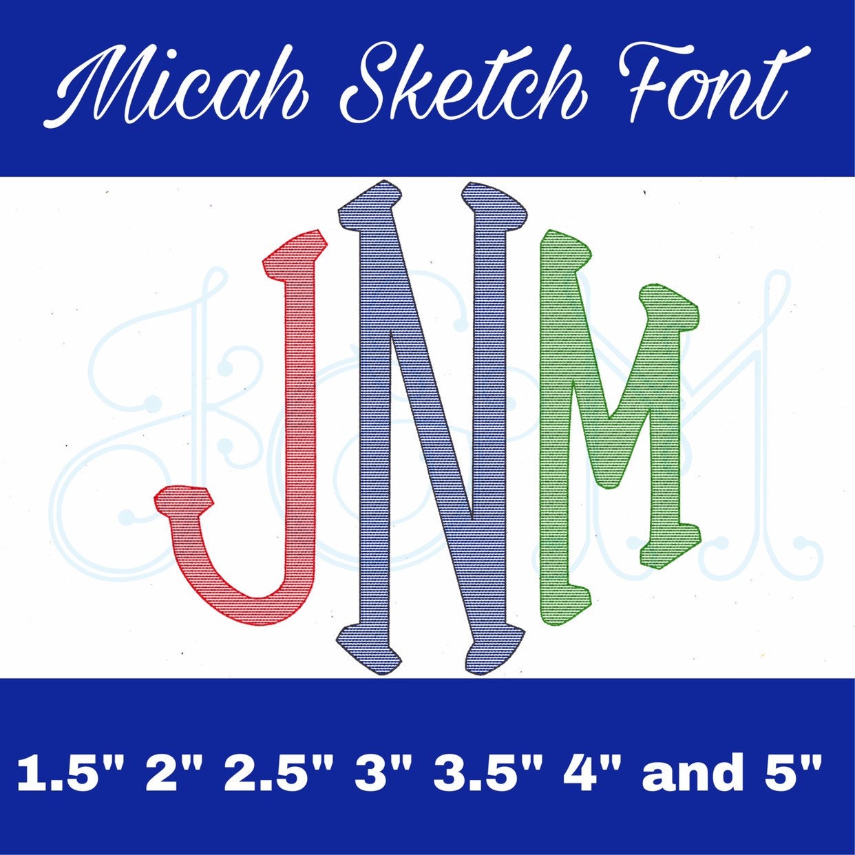 Micah Sketch Fill Bean Stitch Outline Three Letter Monogram - Etsy