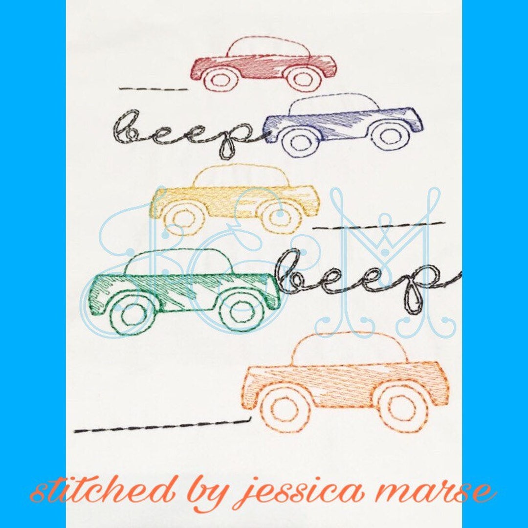 Beep Beep Car Vintage Stitch Sketch Line Embroidery Design - Etsy
