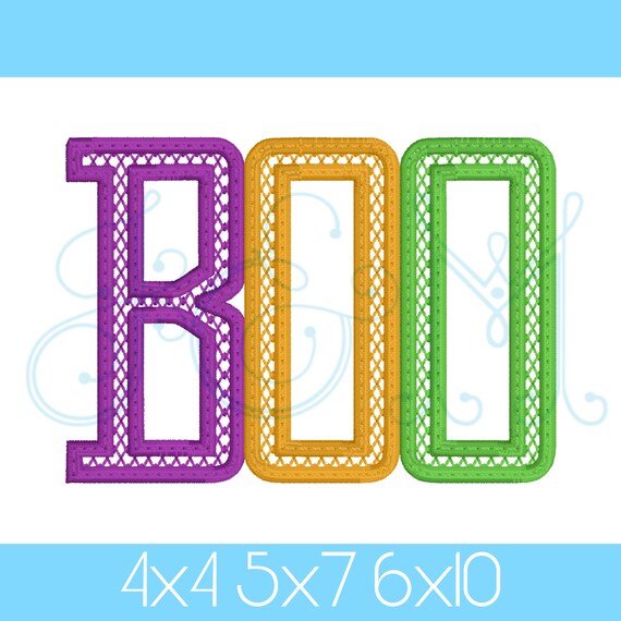 Boo Modern Letter Motif Fill Satin Stitch Outline Halloween - Etsy