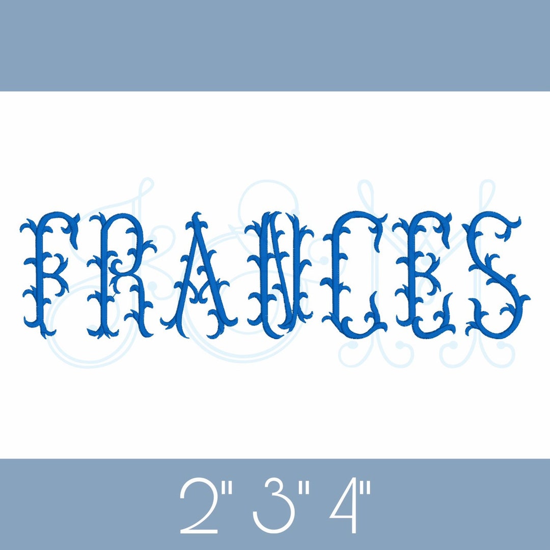The Frances Fancy Fishtail Satin Stitch Monogram Font Alphabet Vintage ...