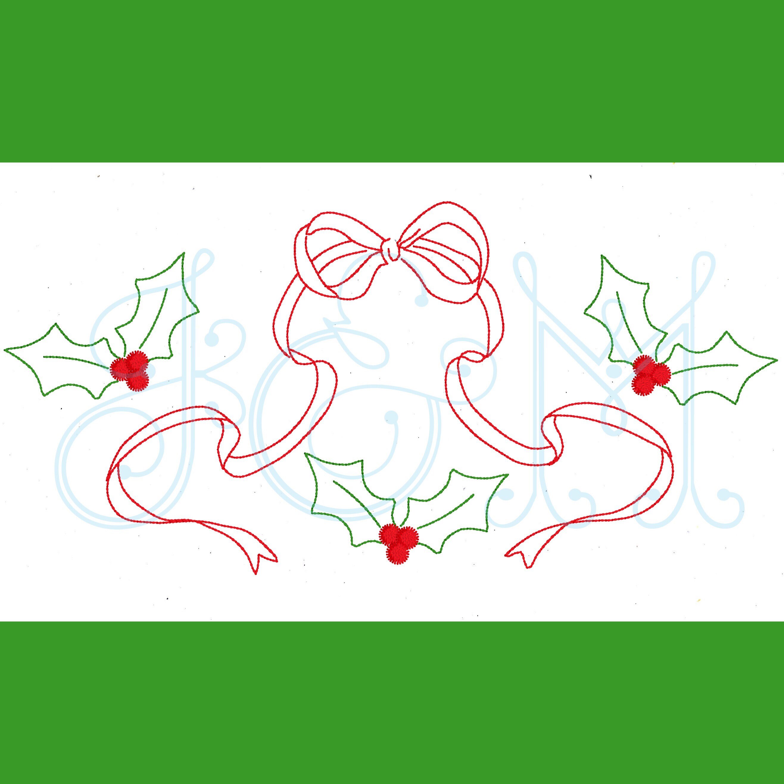 Christmas Holly Heirloom Bow Monogram Swag Frame Vintage Stitch ...