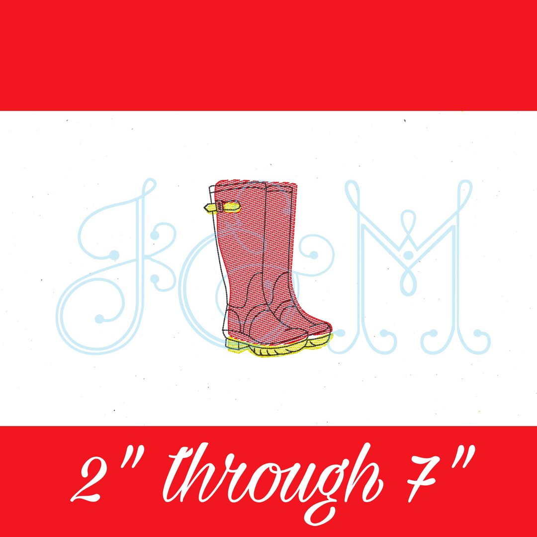 Single Rainboot Wellies Sketch Fill Quick Stitch Vintage Style Machine ...