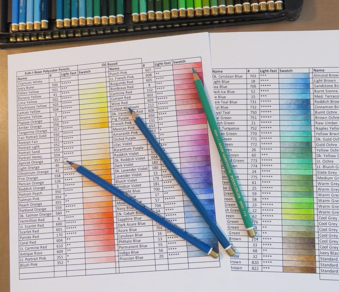 Koh-I-Noor Polycolor Colored Pencil Swatch Sheet 144 color | Etsy