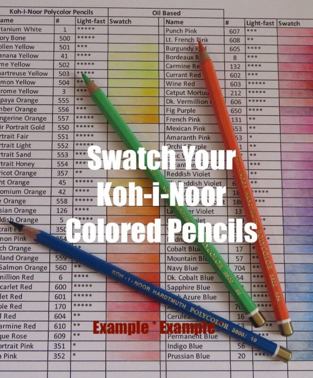 Swatch Sheet Koh-i-noor Polycolor Colored Pencils 144 Color - B&W ...