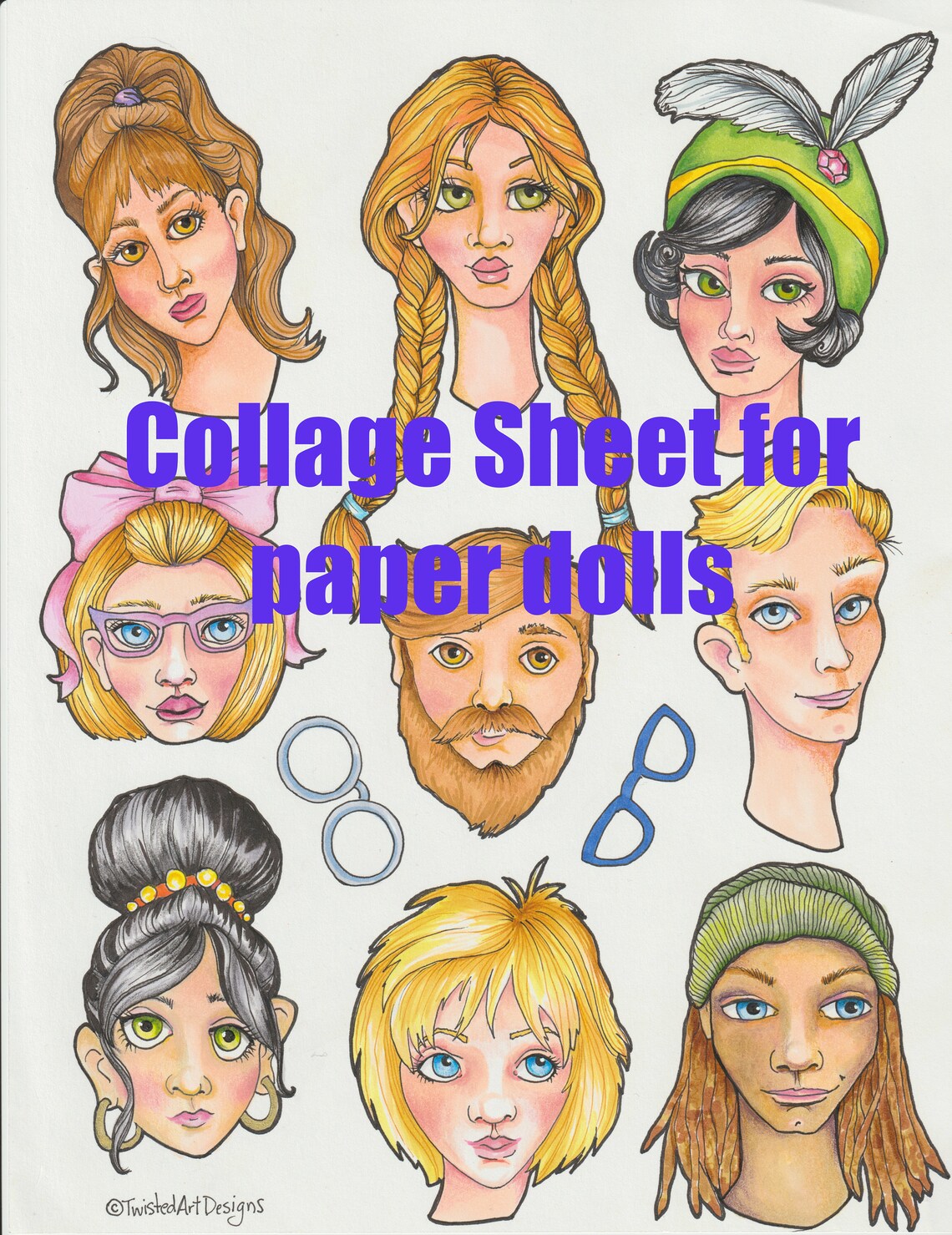 FACE UPS Collage Sheet for Paper Dolls Set #5 = Digital Instant ...