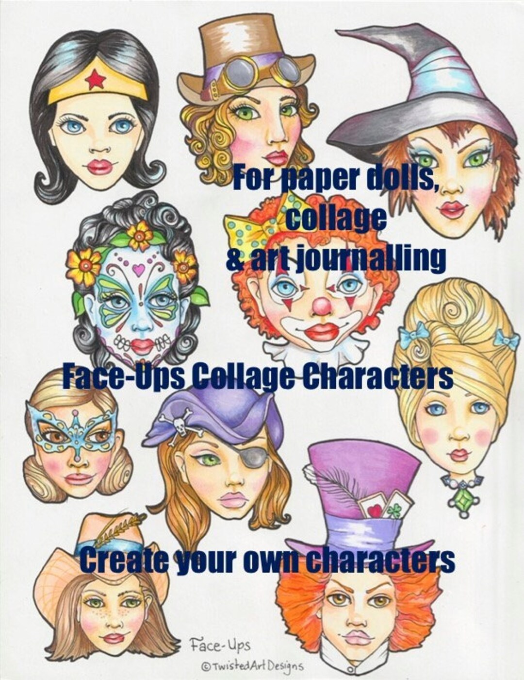 FACE UPS Collage Sheet for Paper Dolls Set #2 - Digital File Instant ...