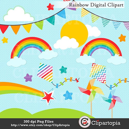 Rainbows Clipart Scrapbook Printables Vector Rainbow and | Etsy